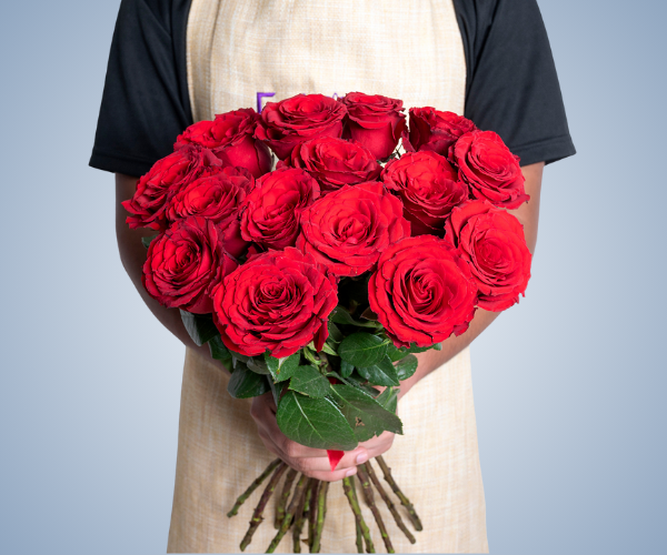 15 Red Roses Hand-Tied Bouquet - Timeless Romantic Elegance